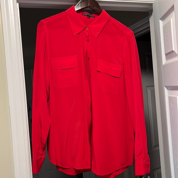ANTONIO MELANI | Tops | Antonio Melani Red Button Down Blouse Large | Poshmark